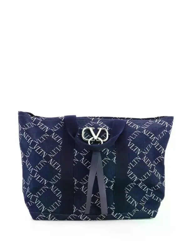 Valentino Garavani Vring Printed Denim Large Tote Bag - Blue