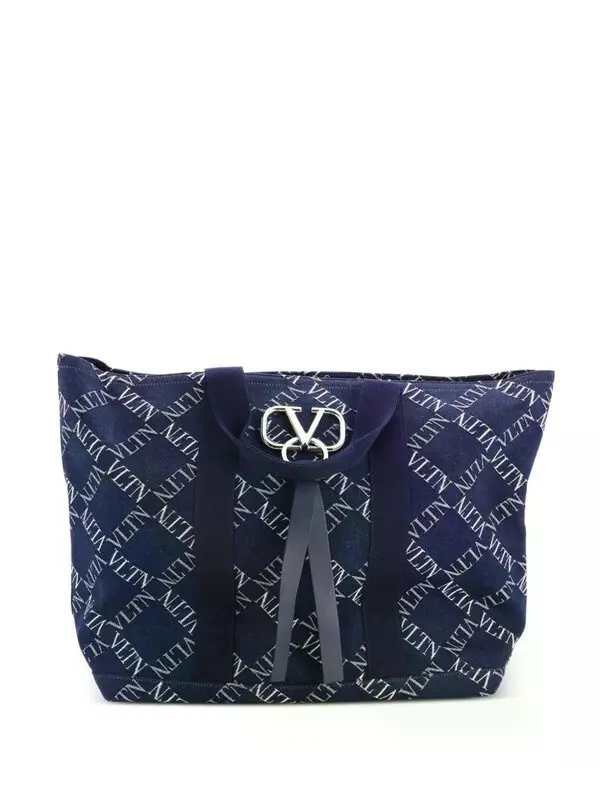 Valentino Garavani Vring Printed Denim Large Tote Bag - Blue