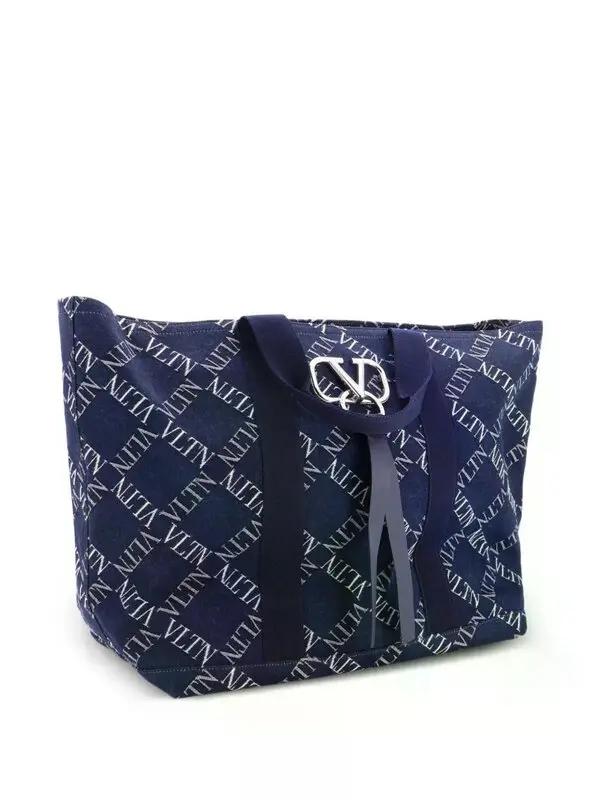 Valentino Garavani Vring Printed Denim Large Tote Bag - Blue