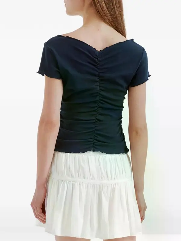 B+AB Ruched Lettuce-trim V-neck T-shirt