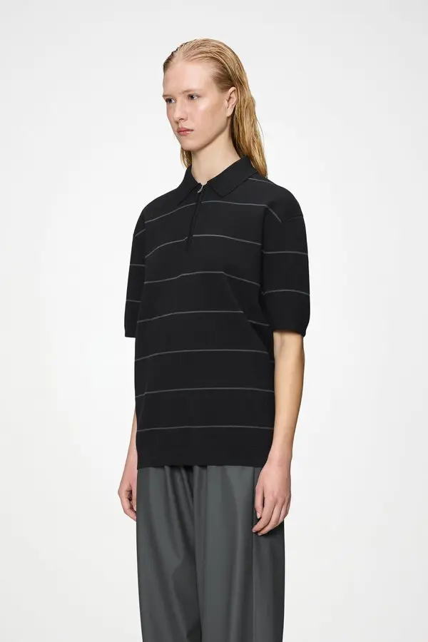 Rains Striped Knit Polo - Black