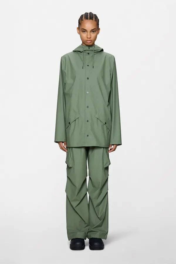 Rains Waterproof Signature Pu Jacket With Drawstring Hood - Green