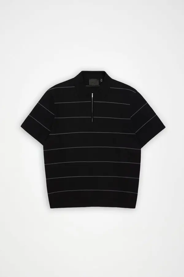 Rains Striped Knit Polo - Black