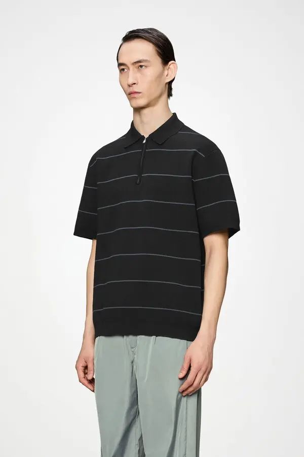 Rains Striped Knit Polo - Black
