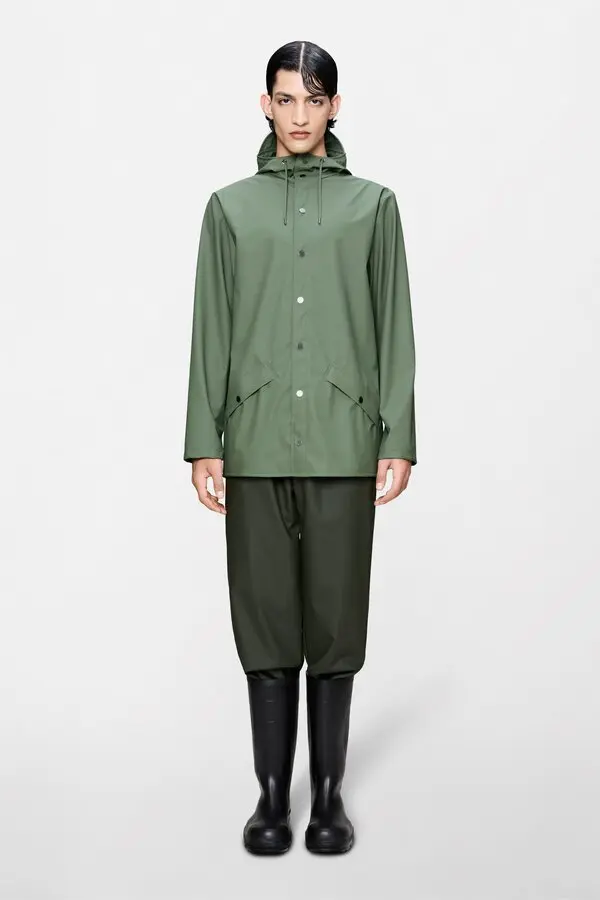 Rains Waterproof Jacket With Hood And Snap Closures - Green