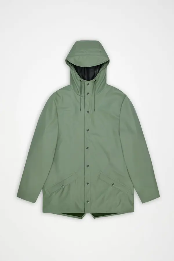 Rains Waterproof Jacket With Hood And Snap Closures - Green