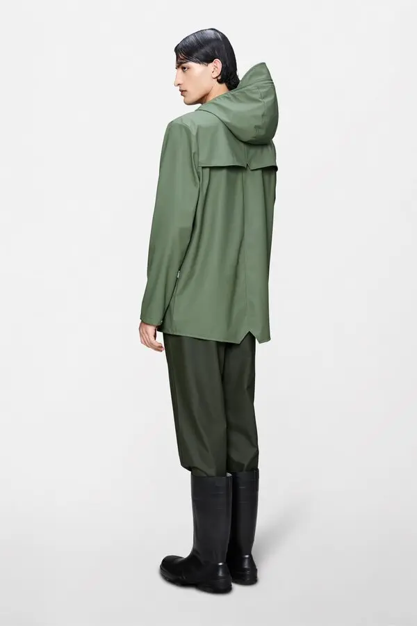 Rains Waterproof Jacket With Hood And Snap Closures - Green