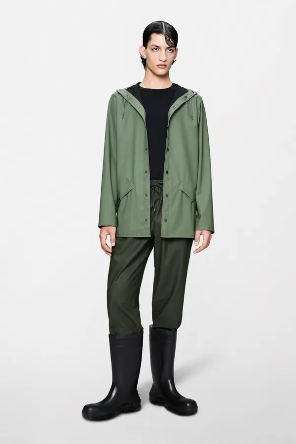 Rains Waterproof Jacket With Hood And Snap Closures - Green