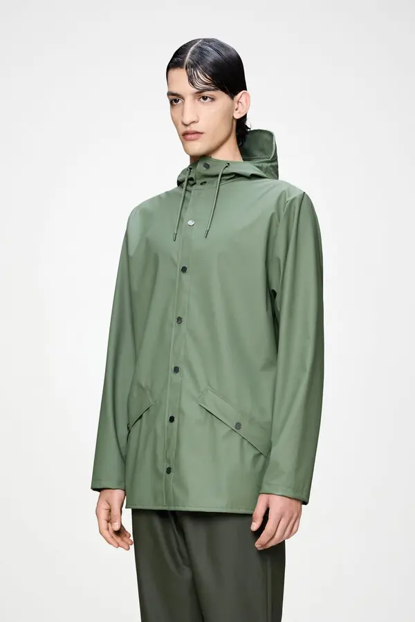 Rains Waterproof Jacket With Hood And Snap Closures - Green
