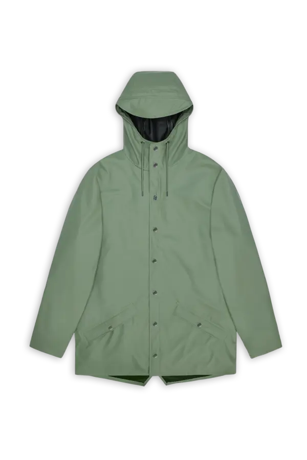 Rains Waterproof Jacket With Hood And Snap Closures - Green