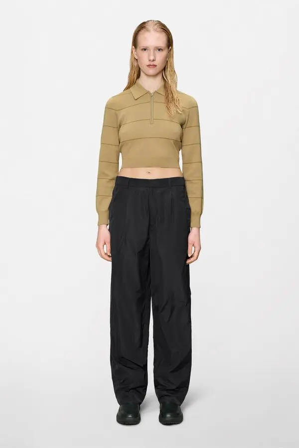Rains Striped Knit W Long Sleeve Polo - Green