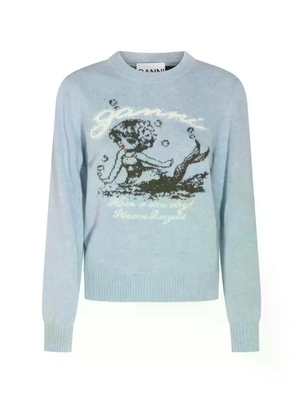 GANNI Intarsia-knit Crew-neck Sweater - Blue