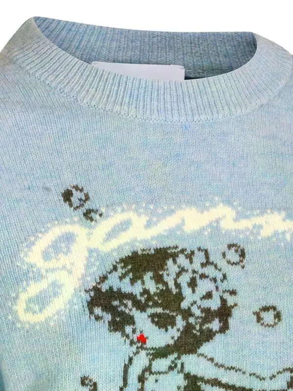 GANNI Intarsia-knit Crew-neck Sweater - Blue
