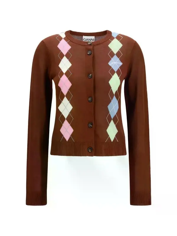 GANNI Diamond-pattern Cardigan - Brown