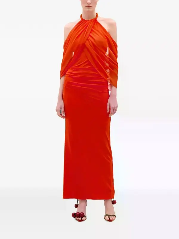 Silvia Tcherassi Duffy Draped Halterneck Maxi Dress - Orange