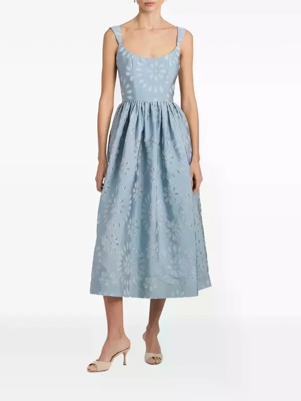 MARKARIAN Floral Organza Corset Midi Dress - Blue