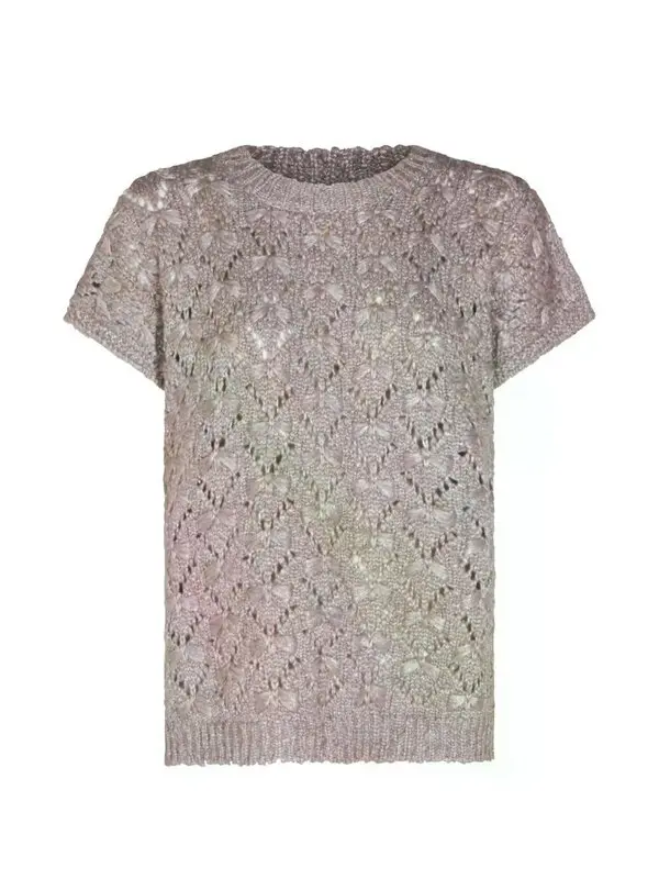 Fabiana Filippi Open-knit Short-sleeve Sweater - Grey