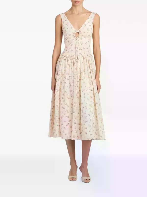 MARKARIAN Penelope Floral-print Eyelet Midi Dress - Neutrals