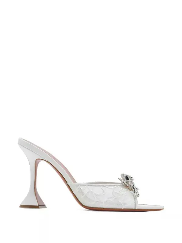 Amina Muaddi Crystal Embellished Lace Sandals - White