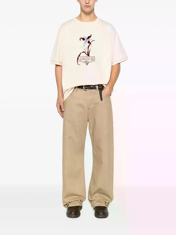 Drole De Monsieur Embroidered-graphic T-shirt - Neutrals