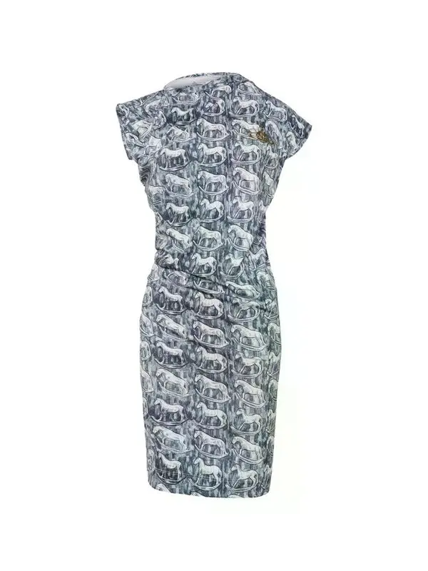 VIVIENNE WESTWOOD Graphic Print Draped Bodice Dress - Grey