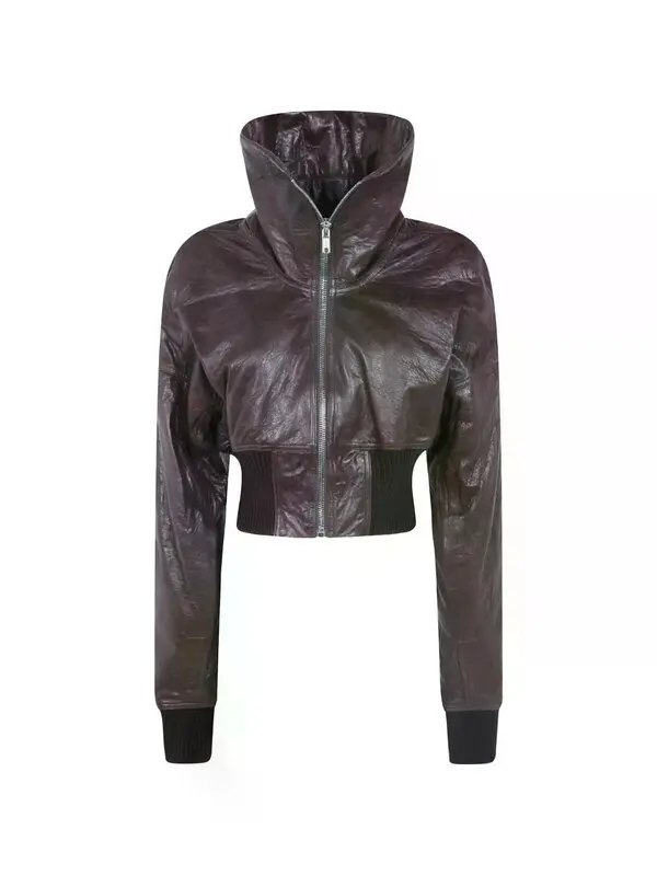 Rick Owens Cropped Leather Jacket - Brown