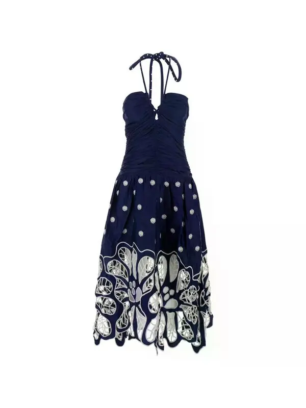 Farm Rio Embroidered Cut-out Midi Dress - Blue