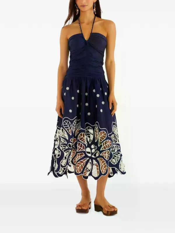 Farm Rio Richelieu Embroidered Midi Dress - Blue