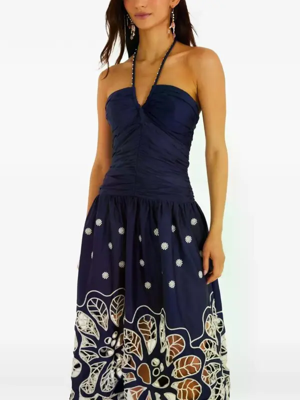 Farm Rio Richelieu Embroidered Midi Dress - Blue