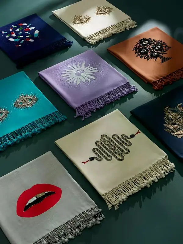 Jonathan Adler Snake-embroidered Fringed Throw