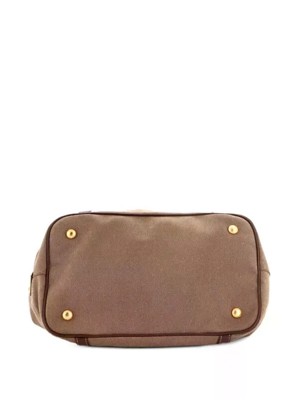 Prada Logo Convertible Canvas And Leather Tote Bag