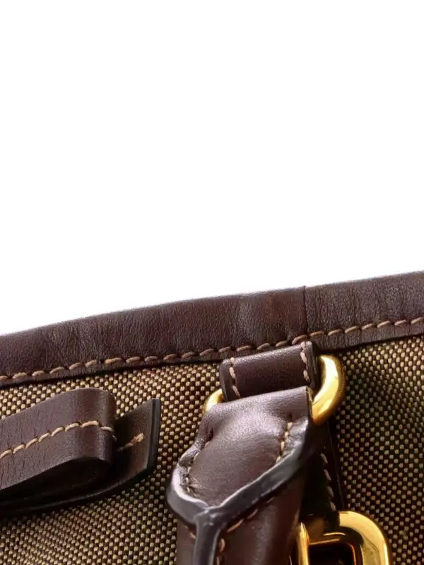 Prada Logo Convertible Canvas And Leather Tote Bag