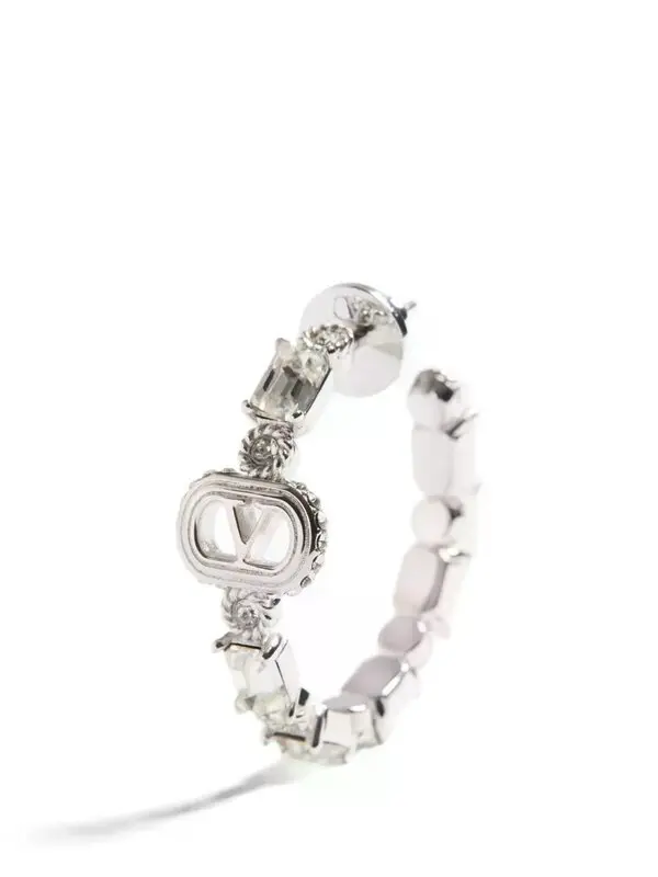 Valentino Garavani Oval Metal Earrings With Swarovski Crystals - Silver