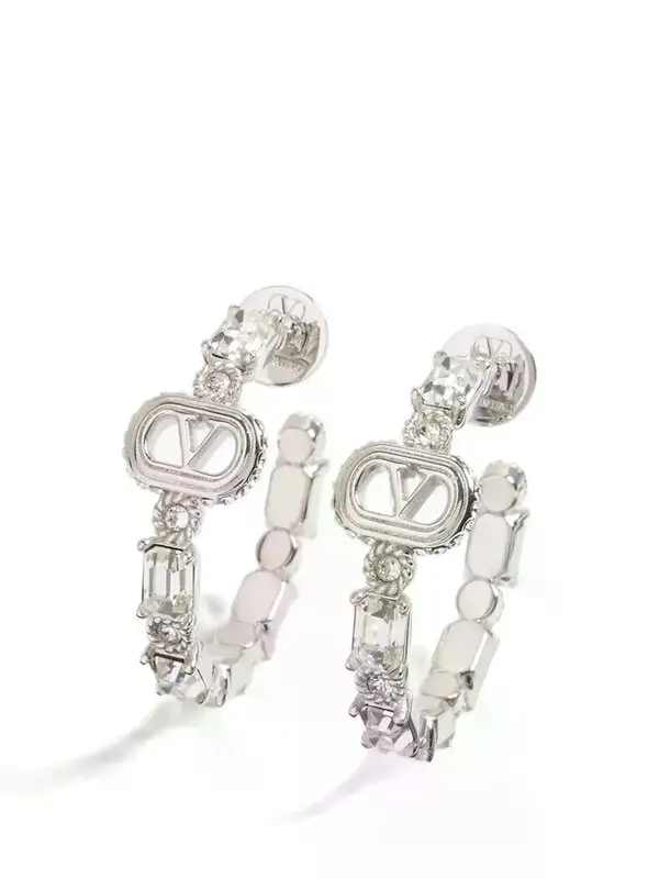 Valentino Garavani Oval Metal Earrings With Swarovski Crystals - Silver