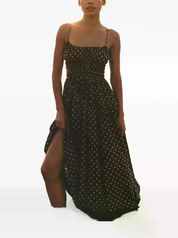 DÔEN Safia Foulard-print Lace-up Maxi Dress - Blue