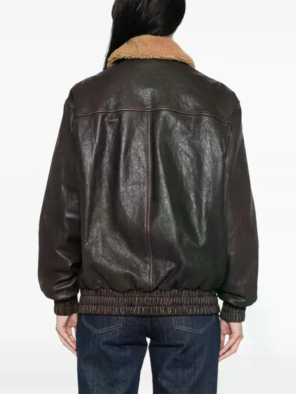 Valentino Garavani Shearling Collar Leather Bomber Jacket