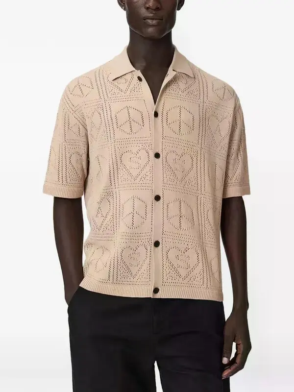 ALLSAINTS Arktx Perforated-knit Short-sleeve Cardigan - Neutrals