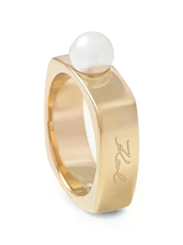 Karl Lagerfeld Faux Pearl Square Ring - Gold