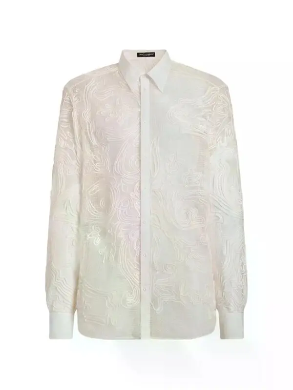Dolce & Gabbana Martini Shirt In Embroidered Linen - Neutrals