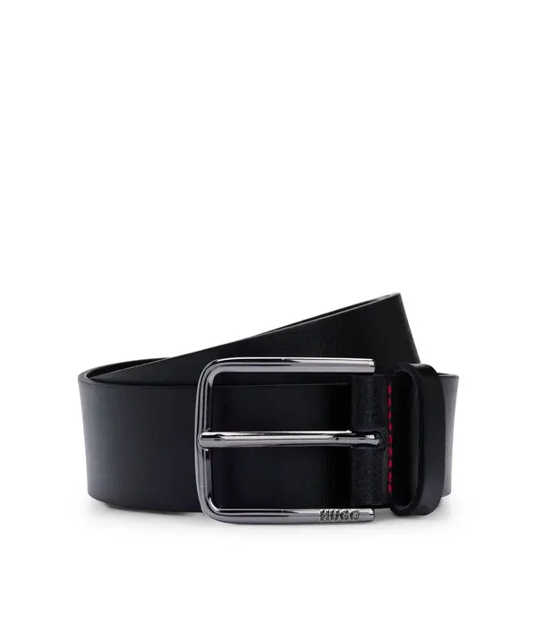Hugo Grained Leather Belt With Red Stitching