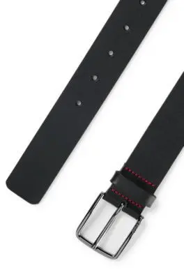 Hugo Grained Leather Belt With Red Stitching