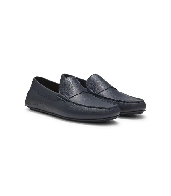 BOSS Tumbled-leather Loafers With Driver Sole
