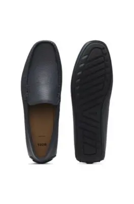 BOSS Tumbled-leather Loafers With Driver Sole