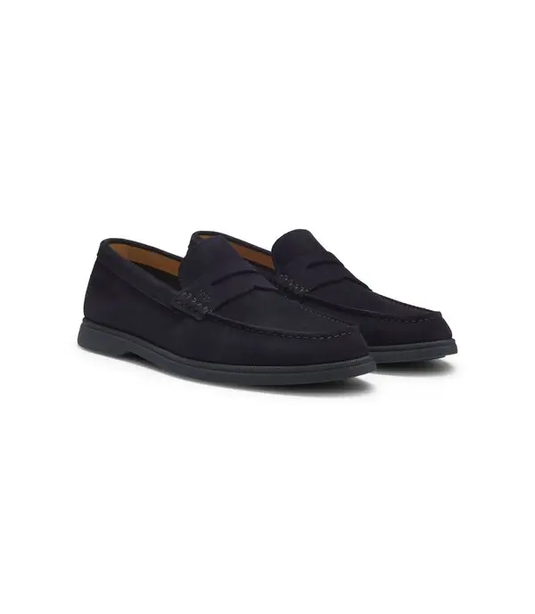 BOSS Suede Loafers With Logo Penny Trim