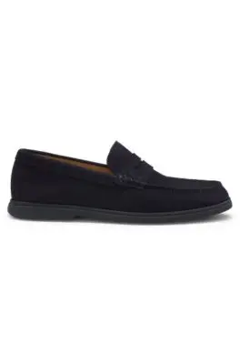 BOSS Suede Loafers With Logo Penny Trim
