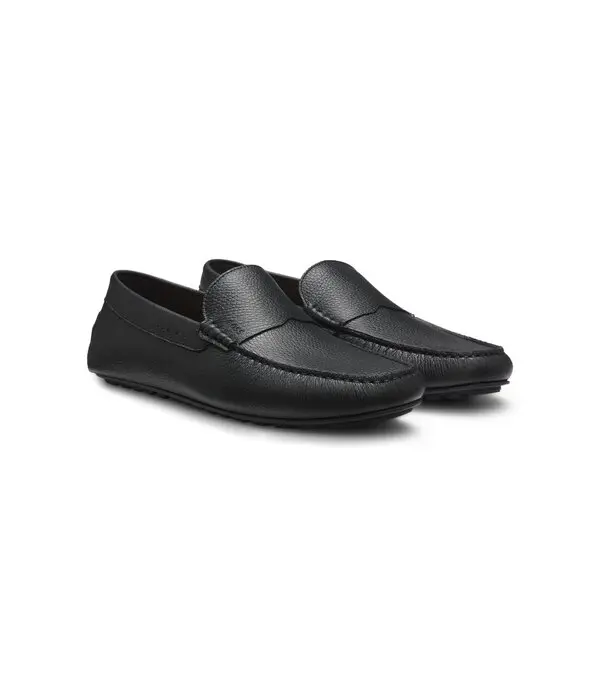 BOSS Tumbled-leather Loafers With Driver Sole