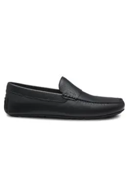 BOSS Tumbled-leather Loafers With Driver Sole