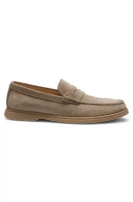 BOSS Suede Loafers With Logo Penny Trim