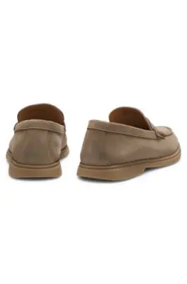 BOSS Suede Loafers With Logo Penny Trim
