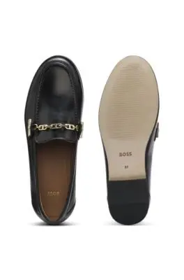 BOSS Leather Loafers With Chain Trim